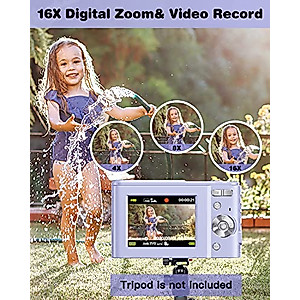 Digital Camera, Lecran FHD 1080P 36.0 Mega Pixels Vlogging Camera with 16X Digital Zoom, LCD Screen, Compact Portable Mini Cameras for Students, Teens, Kids (Purple)