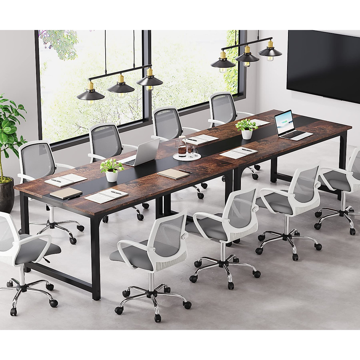 Tribesigns Conference Table, 6FT Meeting Seminar Table Rectangular Meeting Room Table, 70.8L x 31.5W x 29.5H, Brown/Black