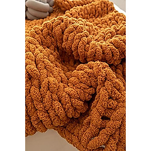Chunky Knit Blanket Soft Chenille Yarn Knitted Throw Blanket 50"X60" Handmade Cable Warm Thick Giant Blanket for Couch Bed Trips (Burnt Orange, Throw 50“x60”)