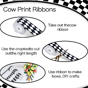 3 Rolls Black White Checkered Grosgrain Ribbon,Plaid Buffalo Ribbon Gift Packaging Ribbon,Crafts Racing Car Theme Printed Checkered Ribbon, for Bow,Xmas Fall Tree Wrapping,DIY Wreath Decorations