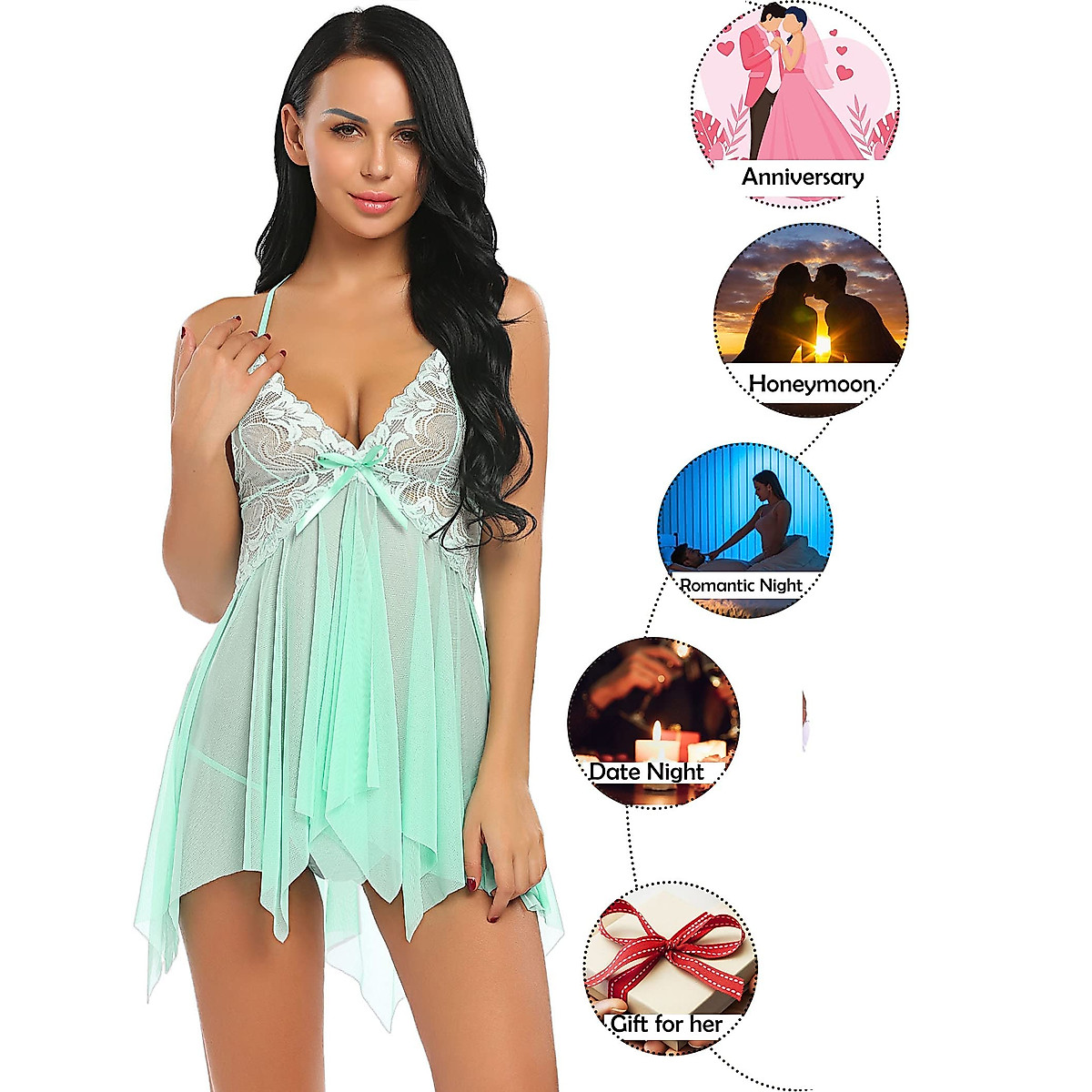 Avidlove Lingerie for Women Bridal Sleepwear Sexy Lengire Sheer Nightie Appple Green M
