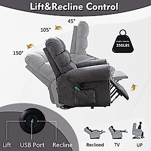 ANJ Large Power Lift Recliner Chair with Massage and Heat for Elderly Big People, Electric Wide Recliners, Heavy Duty and Safety Motion Fabric Reclining Mechanism with USB Ports, Side Pocket, Grey