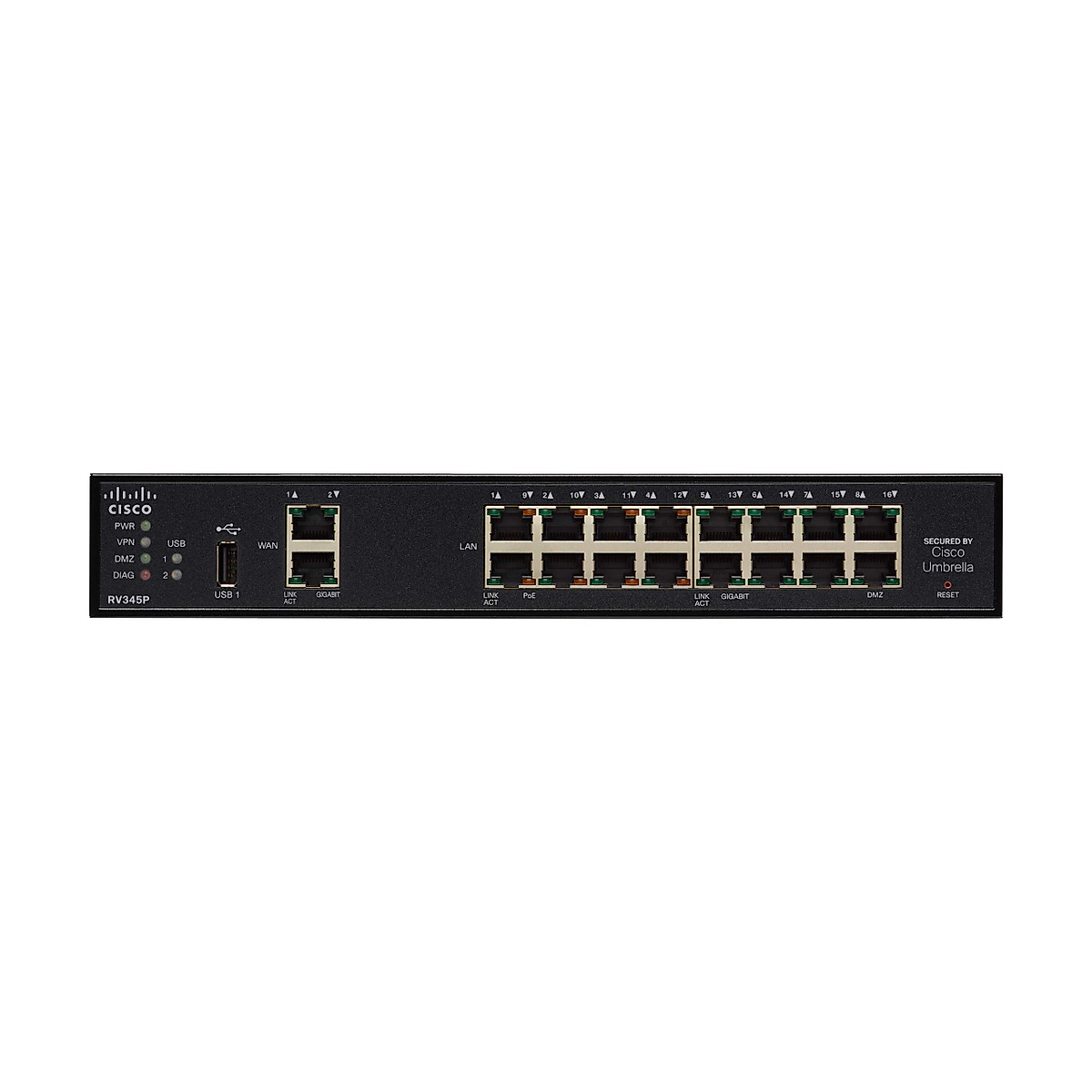 Cisco RV345P VPN Router | 16 Gigabit Ethernet (GbE) Ports | PoE | Dual WAN | Limited Lifetime Protection (RV345P-K9-NA) (Renewed)