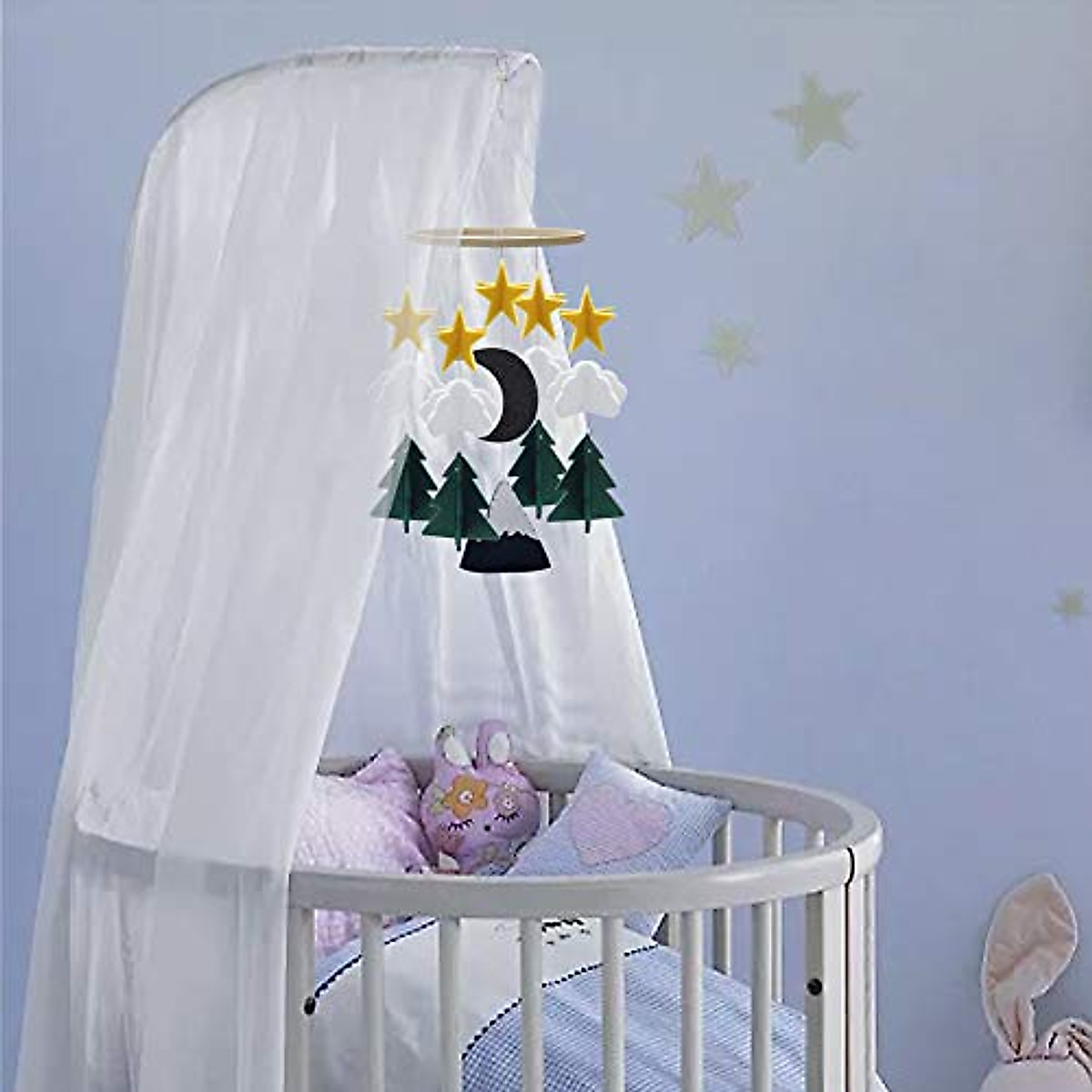 Baby Crib Mobile Wooden Wind Chime Mobile Crib Bed Forest Mobile Felt Moon Crib Mobile Nursery Decoration Toy Hanging Ornament Pendant Photography Props
