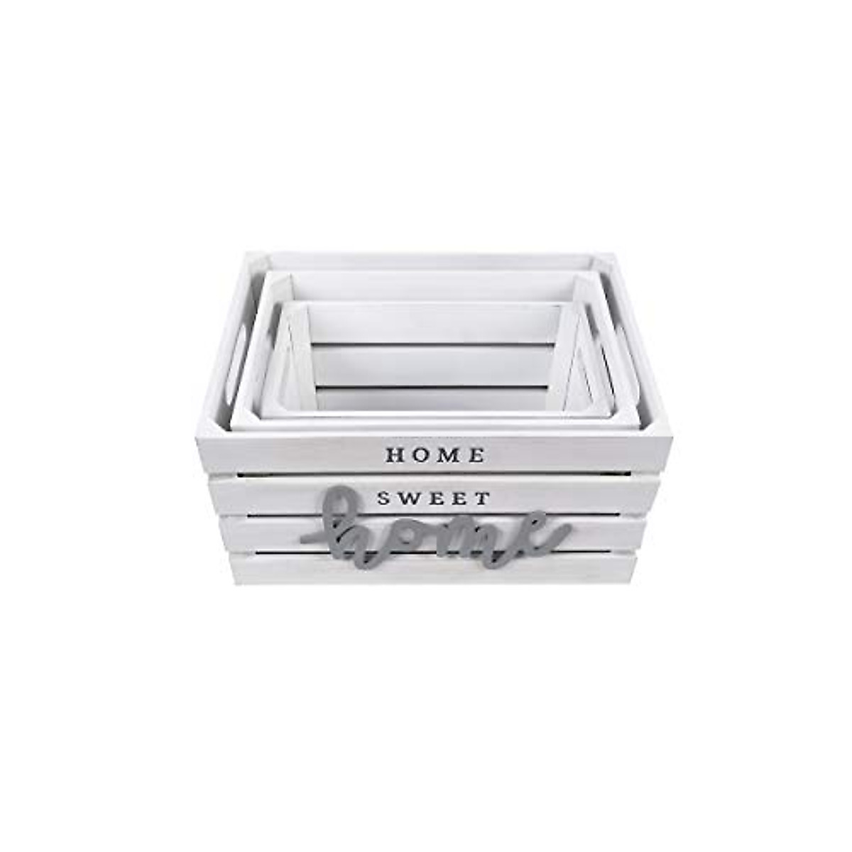 Prinz White Wash 13.4'W x 9.5'H Rustic Nesting Bins Crates, Sweet Decorative Home Storage, Set of Three, 13.4 X 9.5 X 7