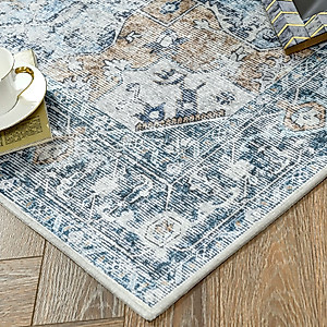 jinchan Area Rug 9x12 Washable Rug Indoor Vintage Rug Floor Cover Print Distressed Carpet Multi Thin Rug Chenille Blue Accent Rug Lightweight Non Slip Kitchen Living Room Bedroom Dining Room