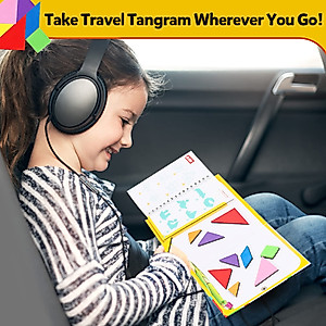 Travel Tangram Puzzle Car Game Magnetic Pattern Blocks Road Airplane Trip Essentials Activities Montessori Educational Toys Brain Teasers Book for Age 4-8 Kids Boys Girls Toddler (240 Solution)