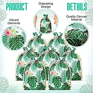 Saintrygo 20 Pcs Luau Gift Drawstring Bags Hawaiian Party Favor Summer Tropical Palm Leaf Candy Bag Jewelry Pouches for Luau Hawaii Party(6 x 8 Inch)