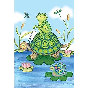 Toland Home Garden 1110873 Pond Pals Frog Flag 12x18 Inch Double Sided Frog Garden Flag for Outdoor House Turtle Flag Yard Decoration