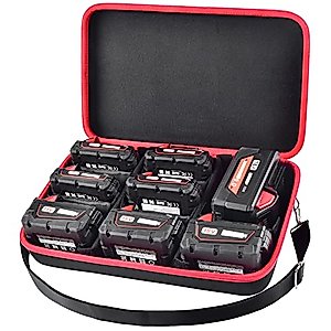 Extra Large Battery Holder Storage Case for Milwaukee M18/ M12 Lithium-Ion, Batteries Charger Organizer Carrying Box Holds 18V 12V 2.0/3.0/4.0/6.5/5.0/8.0/6.0/9.0/12.0-Ah Batteries, Adapter (Bag Only)
