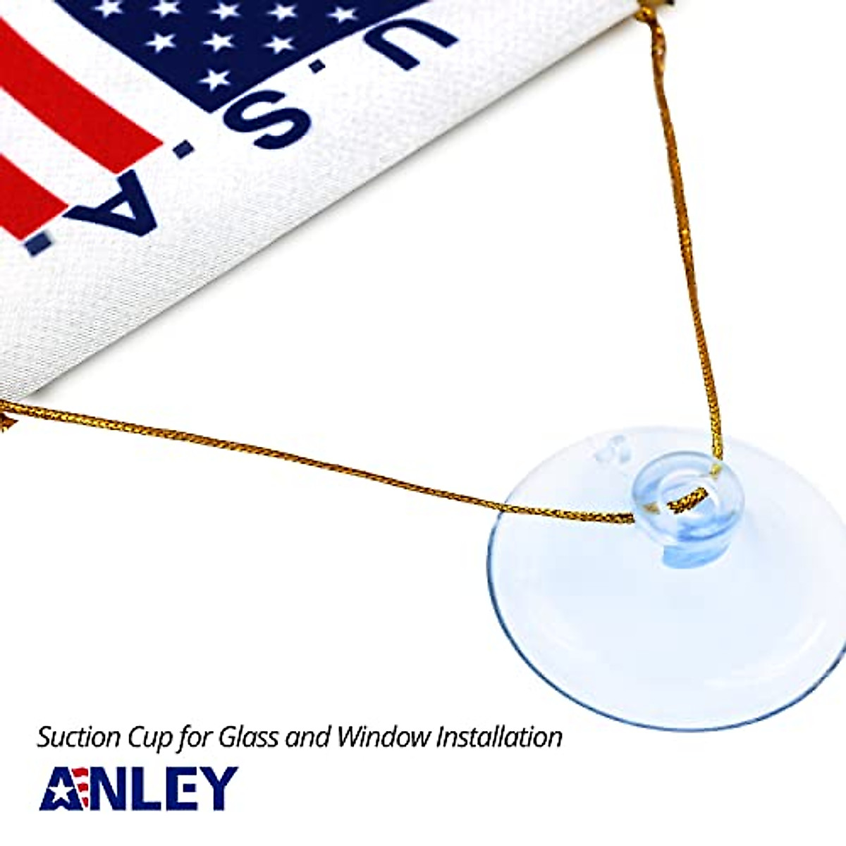 Anley 4 X 6 Inch USA Fringy Window Hanging Flag - Mini Flag Banner & Car Rearview Mirror Décor - Fringed & Double Sided - American Hanging Flag with Suction Cup