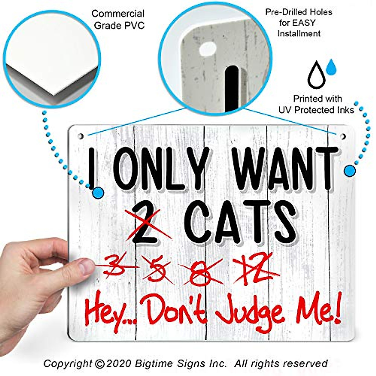 Bigtime Signs Cat Sign - I Only Want Cats - Cat Decor Funny Gag Gifts for Window, Office, Bedroom Decor - Funny Cat Gifts for Indoor or Outdoor use - Best Cat Gifts For Cat Lovers and Cat Decorations