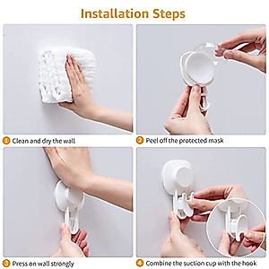 CLEVHOM Suction Cup Hooks-Removable Vacuum Suction Cup Hooks Heavy Duty-Waterproof Shower Hooks for Hanging-Strong Window Glass Kitchen Bathroom Hooks for Loofah, Robe, Towel-4 Pack