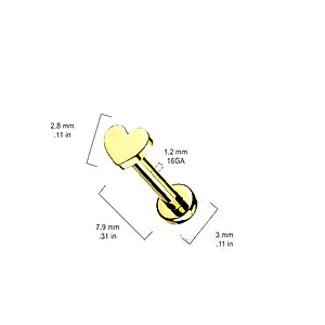 Pierced Owl 16GA Implant Grade Flat Heart Top Internally Threaded Solid G23 Implant Grade F-136 Titanium Flat Back Labret Monroe Lip Cartilage Helix Tragus Conch Ear Lobe Stud (Black)