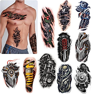 ROARHOWL Very cool machine 3D realistic fake tattoos，wound robot makeup Temporary Tattoos for men women (Design 5)