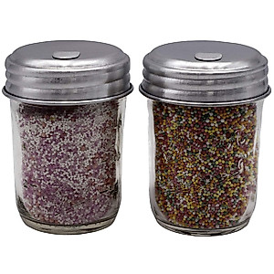 Sugar Dispensing Retro Style Stainless Steel Lids for Mason Jars (2 Pack, Regular Mouth)