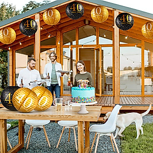 6 Pieces Birthday Party Decorations Hanging Paper Lanterns Black Gold Glittery Anniversary Party Birthday Sign Decorations for Men Women Teen Birthday Party Decorations Supplies (40th Style)