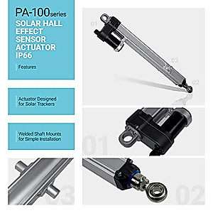 PROGRESSIVE AUTOMATIONS 24V Solar Linear Actuator – (36 in. 3300 lbs.) Hall Effect Electric Sensor with IP66 & Brushed DC Motor. Designed specifically for The Solar Industry. PA-100-36-3300-HS-24VDC