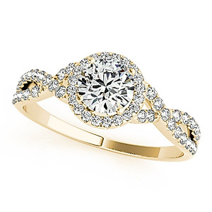 JewelMore 1/2 Carat Halo Daimond Engagement Bridal Ring Set 14K Solid Yellow Gold (I-J/I2-I3) (6)
