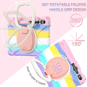 BATYUE Case for Samsung Galaxy Tab S9 FE 10.9" inch 2023, for Galaxy Tab S9 11" inch 2023, for Galaxy Tab S8/S7 Case with S Pen Holder/Rotating Stand/Shoulder Strap, Colourful Pink