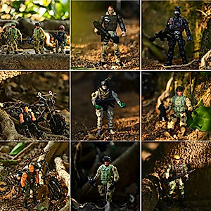 18 Pcs Special Forces Army Men Soldier Combat Movable Action Figures Army Guys Plastic Toy Soldiers Playsets Military Toy Men with Military Weapons and Accessories for Teens Party Decoration, 4 Inch