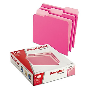 Pendaflex Two-Tone Color File Folders, Letter Size, 1/3 Cut, Pink, 100 Per box (152 1/3 PIN), 12 x 9.88 x 2.38 inches