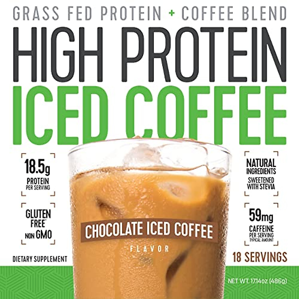 High Protein Coffee, Keto Friendly, 18g of Protein, 2g Carbs, Natural Ingredients (18 Servings, Chocolate Iced Coffee)