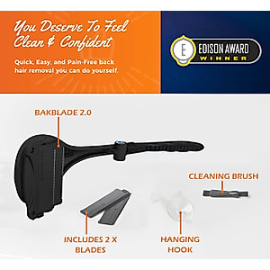 baKblade 2.0 Back Shavers for Men: The DIY Back Hair Shaver for Men with Safety Blade Technology & Ergonomic Handle, Wet or Dry Shaving (Extra Blades Included)