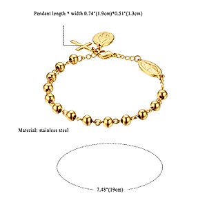 Rofusn Cross Rosary Beads Bracelet, Stainless Steel Jesus Christ Crucifix Cross Wristband for Men Women Wedding-Gold