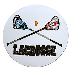 Novel Merk Lacrosse Refrigerator Magnets, Circle with Ball, Crosse Sticks, & Text for Gifts, Decor, Party Favors, & Prizes (10), Black White Red Blue, (jsfdj334)