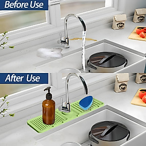 Shunuac Kitchen Sink Splash Guard,5° Slope 18 Inch Kitchen Faucet Mat Drip Catcher Tray, Silicone Draining Mat for Kitchen Sink Faucet Bathroom Sink Accessories Gray/Green