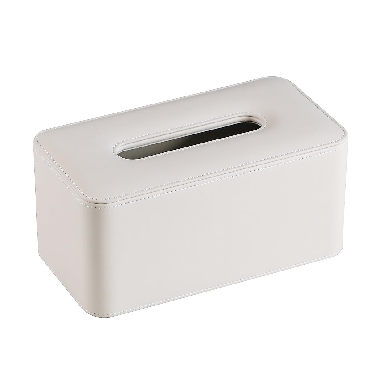 MEIBOOCH PU Leather Tissue Box Cover with Magnetic Closure, Square Rectangular Tissue Box Holder with Rounded Edges Design (Creamy White, Rectangular)