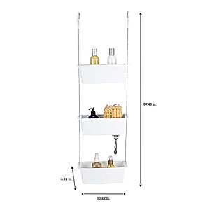 Bath Bliss 3 Tier Hanging Suction White Shower Caddy | Dimensions: 4"x 11.3"x 34.7" | 2 Hooks Mounted on Shower Head | Glass Shower Door | Great for Hold Bottles | Suction Cup Hold