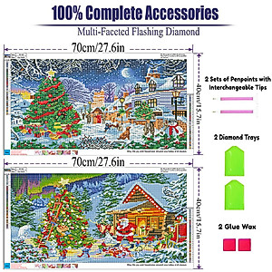 OFRKE 2 Pack 5D Diamond Art Painting,Large Christmas Diamond Painting Kits for Adults,DIY Full Drill Crystal Rhinestone Art and Craft,Gem Art Christmas Tree Painting with Diamond Home Wall(28X16inch)