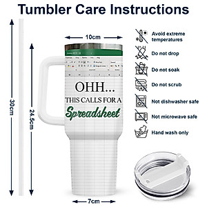 34HD Funny Excel Tumbler with Handle and Straw, 40oz Oh This Calls for A Spreadsheet Mug, Accountant Cup, Funny Gifts for Coworkers, Office and Boss Gifts Accounting