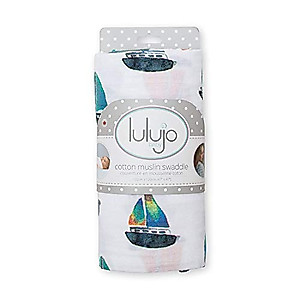 Lulujo Baby 100% Cotton Muslin Swaddle Blanket, 47 x 47-Inches, Sailboat