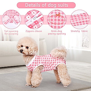 Etdane Dog Recovery Suit for Female Male Dog Onesie for Surgery Dog Surgical Suit After Spayed Dog Neuter Body Suits Fit Small Medium Dog with Pee Hole Pink Plaid/Hear/Large