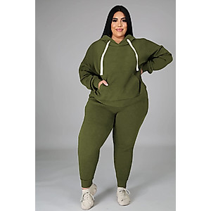 Tycorwd Women's Plus Size Two Piece Outfits Sweatsuits Sets Long Sleeve Loungewear Tracksuit Sets Dark green-3XL