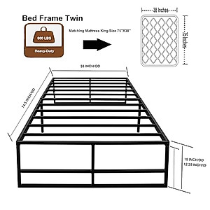 HOMWAYART Cheap Base De Camas Twin Size,Black Metal Heavy Duty Kids Twin Platform Bed Frame,Double Mattress Frame,Tall Spaces Storage,No Box Spring Required.