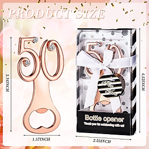 Nuenen 24 Pcs Rose Gold Birthday Bottle Opener Rhinestones Wedding Anniversaries Souvenirs Gift Boxed Elegant Party Favors for Adults Birthday Party Favors for Guests Gifts Party Decor (50th)