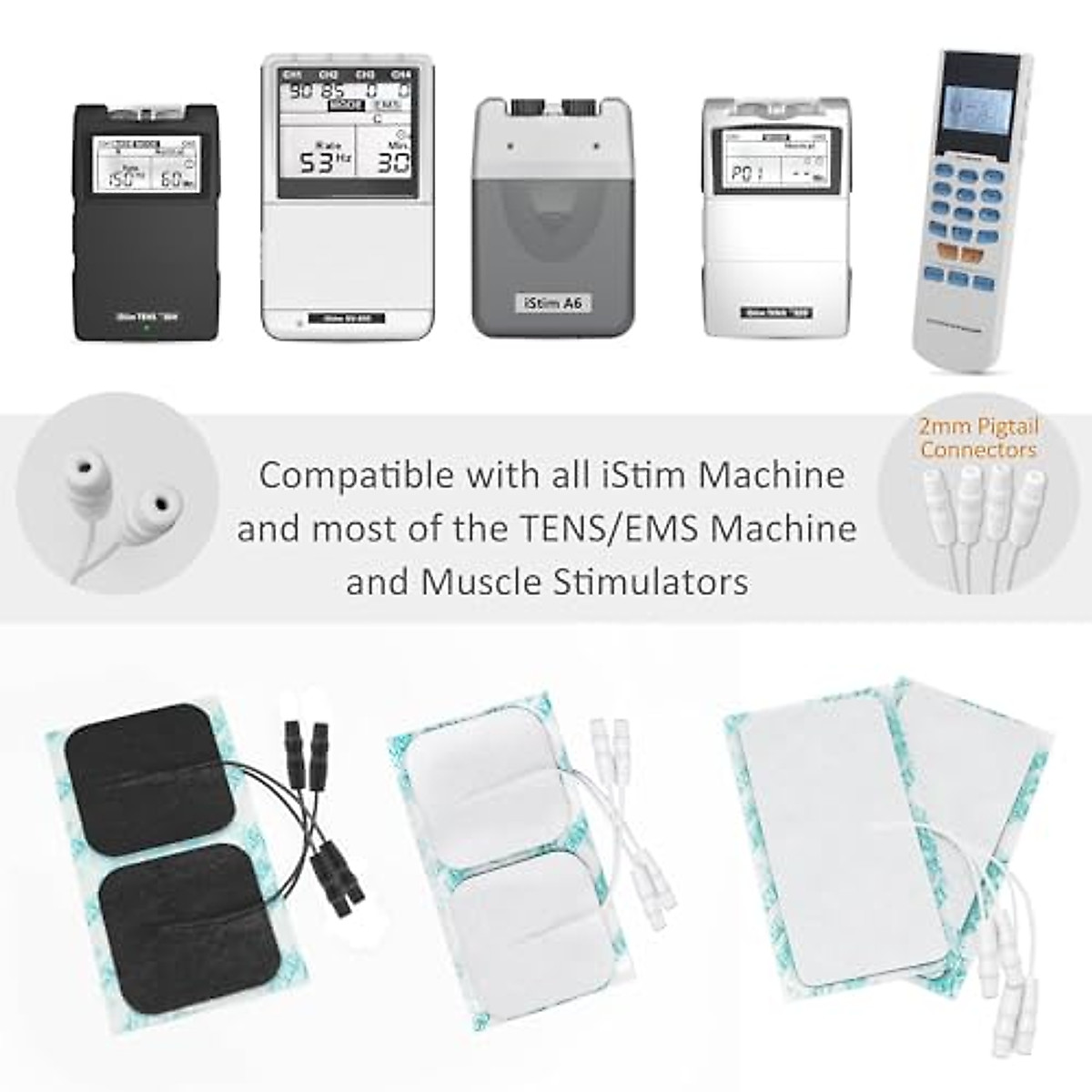 iStim Super Soft 2"x2" TENS Unit Electrodes for TENS Massage EMS Unit/Muscle Stimulator - 100% Japanese Gel - 16 Pieces Reusable Electrode Pads (2"x2"- 16 Pieces - Black)