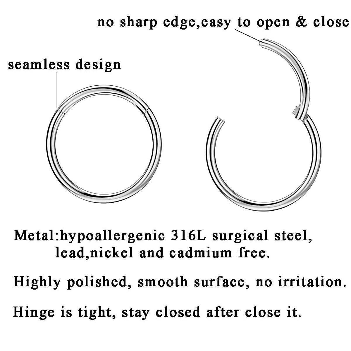 JOFUKIN 20 Gauge Hoop Nose Rings for Women Men Silver Nose Ring Hoop Surgical Steel Nose Hoop Hypoallergenic Body Piercing Rings for Septum Cartilage Helix Conch Rook Tragus Lobe Lip 20g Hoops 8mm