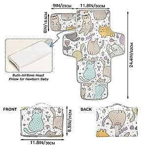 Bulletgxll Cute Summer Cats Portable Diaper Changing Pad Waterproof Changing Pad with Baby Tissue Pocket and Magic Stick for Newborn Baby.