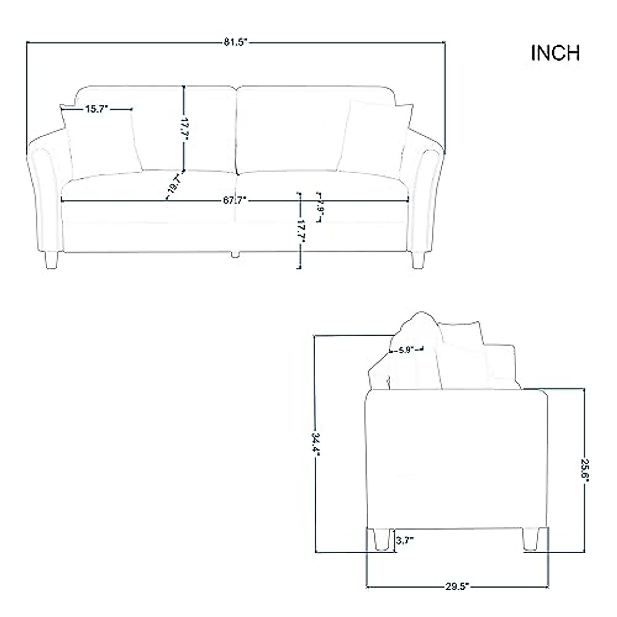Lepfun 81.5” Loveseat Sofa, Mid Century Modern Linen Fabric 3-Seater Love Seat Couch with Curved Armrest for Living Room, Bedroom, Apartment and Small Space (Light Grey)
