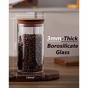 BOILMERIT 37 oz Coffee Canister with Scoop and Wooden Lids, Airtight Coffee Storage Container Sets of 2 for Ground Coffee, Glass Coffee Jars for Coffee Beans, Coffee Bar Organizer, Kitchen Countertop
