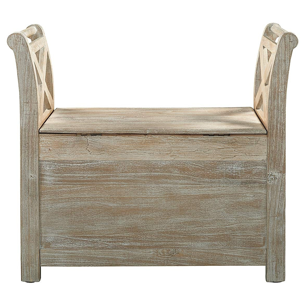 Signature Design by Ashley Fossil Ridge Boho Storage Accent Bench, Vintage White