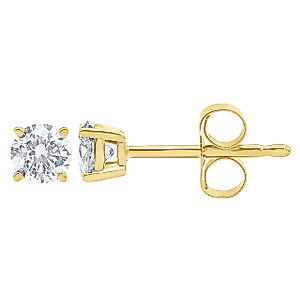 1/4 Carat Round Natural Diamond Stud Earrings for Women | 14K Yellow Gold Earrings | Fine Jewelry for Her | Timelsess Design | Gift Box Included