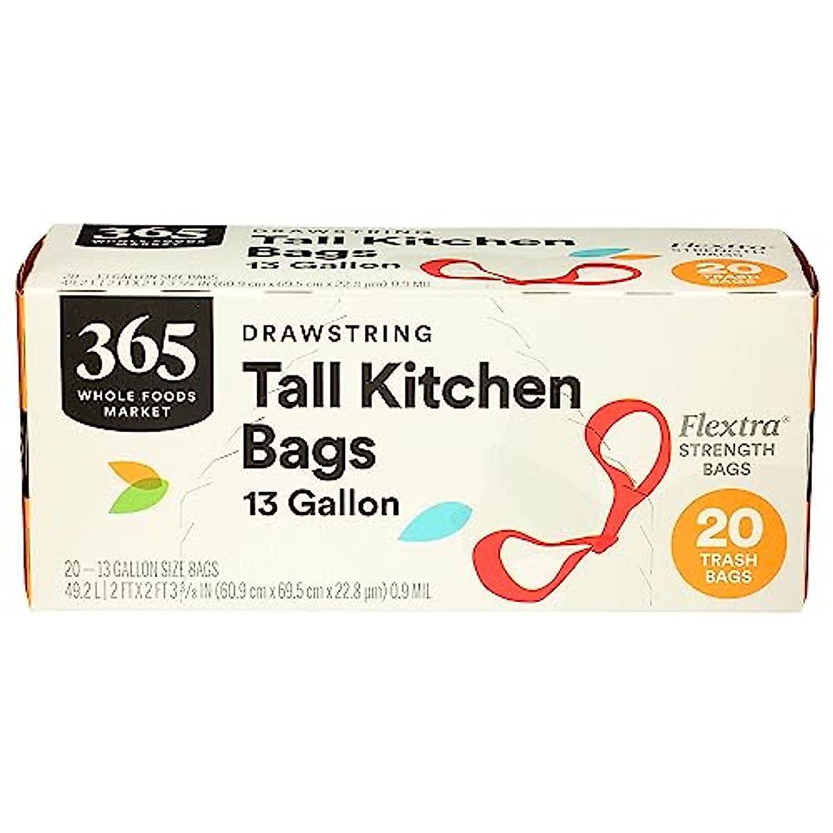 365 by Whole Foods Market, Bag Tall Kitchen Drawstring Flextra 13Gl 20Count, 20 Count