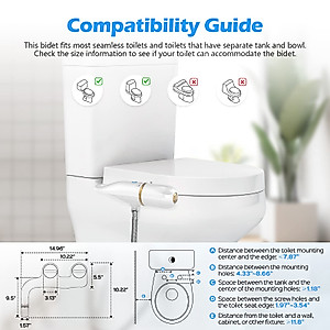 Bidet Attachment for Toilet, Bidet Attachment with Dual Nozzles, Non-Electric Dual Nozzle for Frontal & Rear Wash
