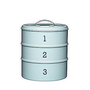 Kitchen Craft Living Nostalgia 3-Tier Metal Cake Storage Tin, 22 x 27 cm (8.5 x 10.5 Inches) - Vintage Blue